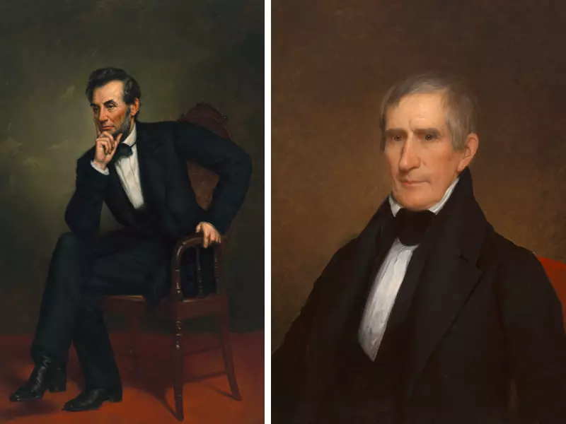 Portretten van Abraham Lincoln en William Henry Harrison