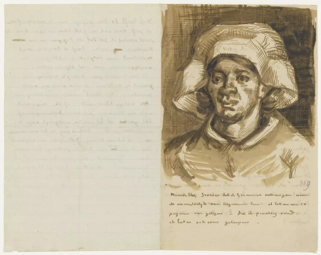 Brev från Vincent van Gogh till Theo van Gogh med skiss på ett huvud av en kvinna