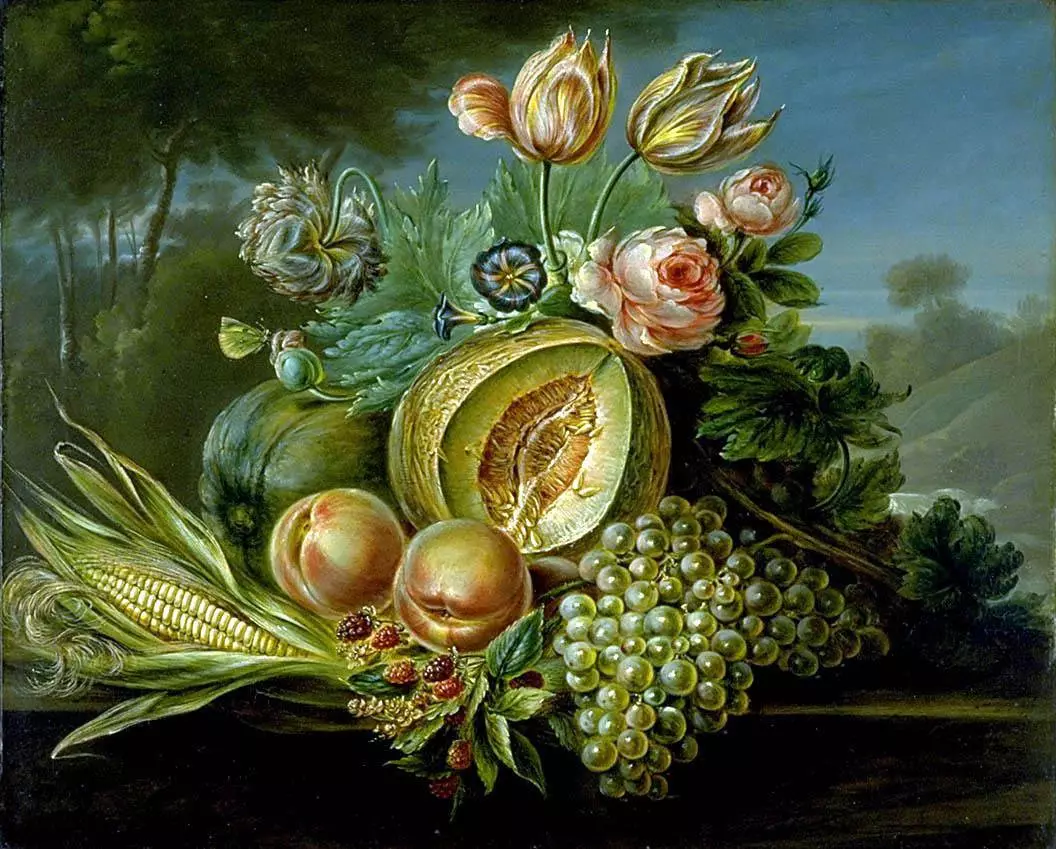 水果和鮮花的靜物，1824 年