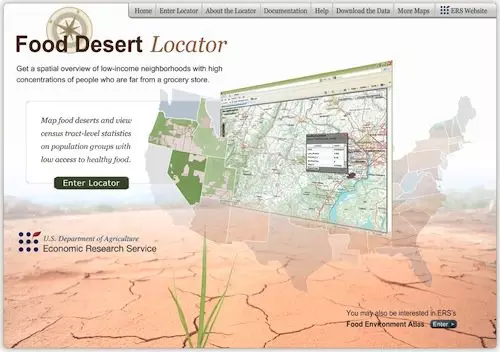 Snimak ekrana početne stranice Food Desert Locator