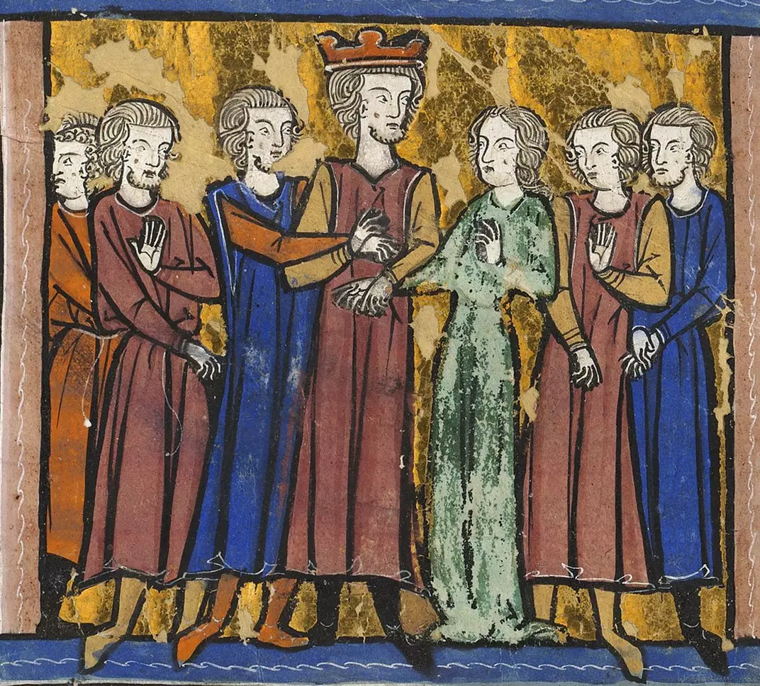 Свадбата на внуката на Мелисенде, Сибила (во зелена боја) и нејзиниот втор сопруг, Гај од Лузињан