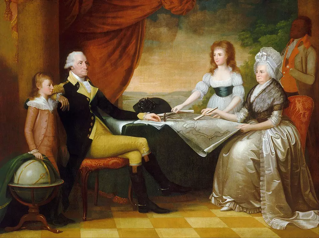Villimannsleg mynd af George Washington og fjölskyldu hans