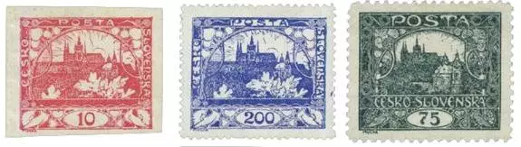 De earste Tsjechoslowaakske postsegels ûntwurpen troch Alphonse Mucha