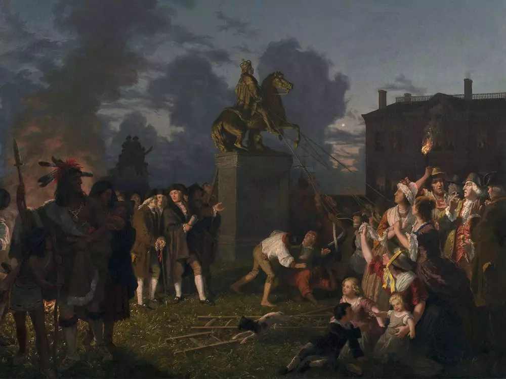 Zvrhnutá socha Juraja III. osvetľuje prebiehajúcu diskusiu o amerických pamiatkach
