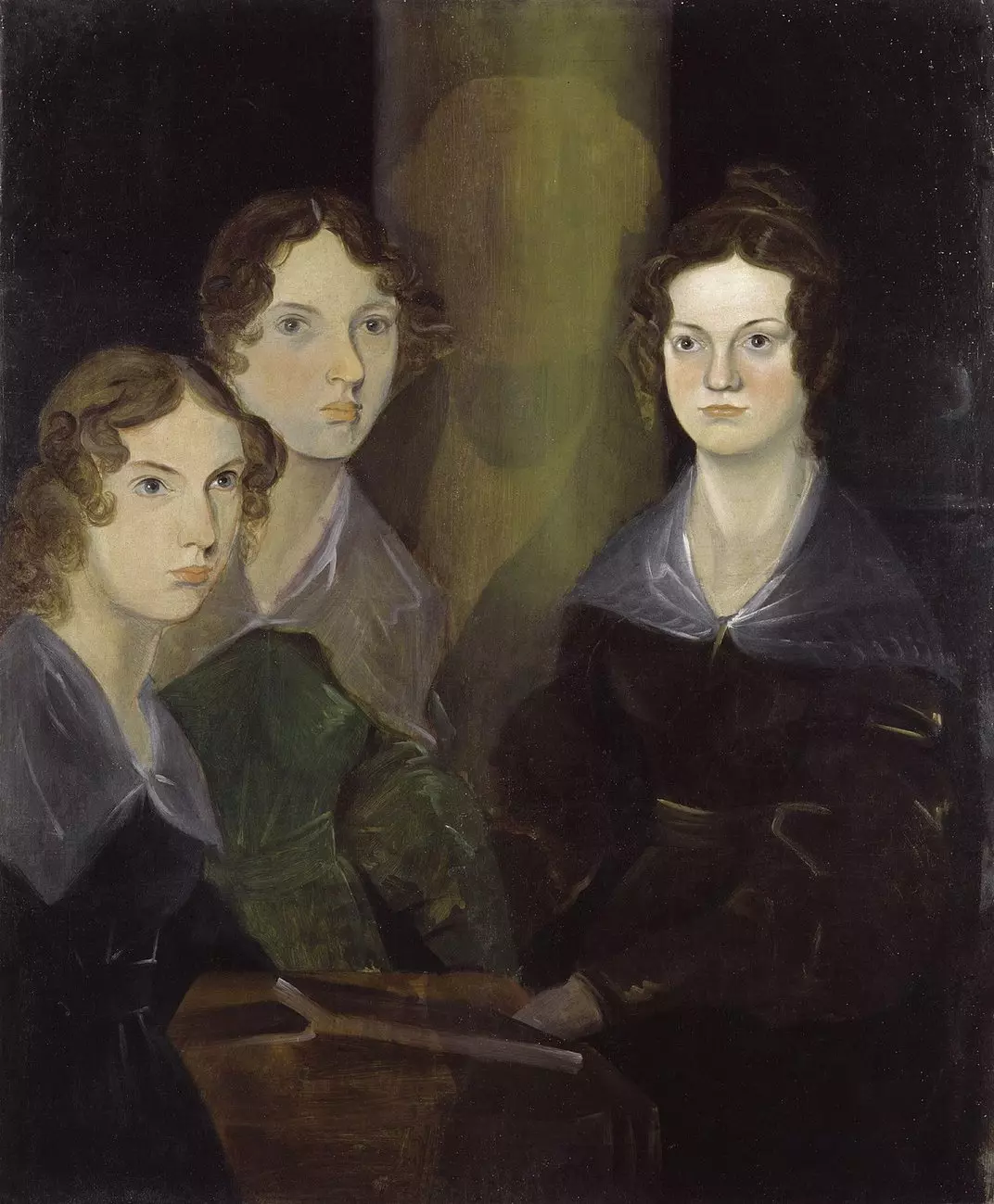 Branwell Brontë te pentire pòtrè sè l yo—Anne, Emily ak Charlotte (L rive dwat)—an 1834.