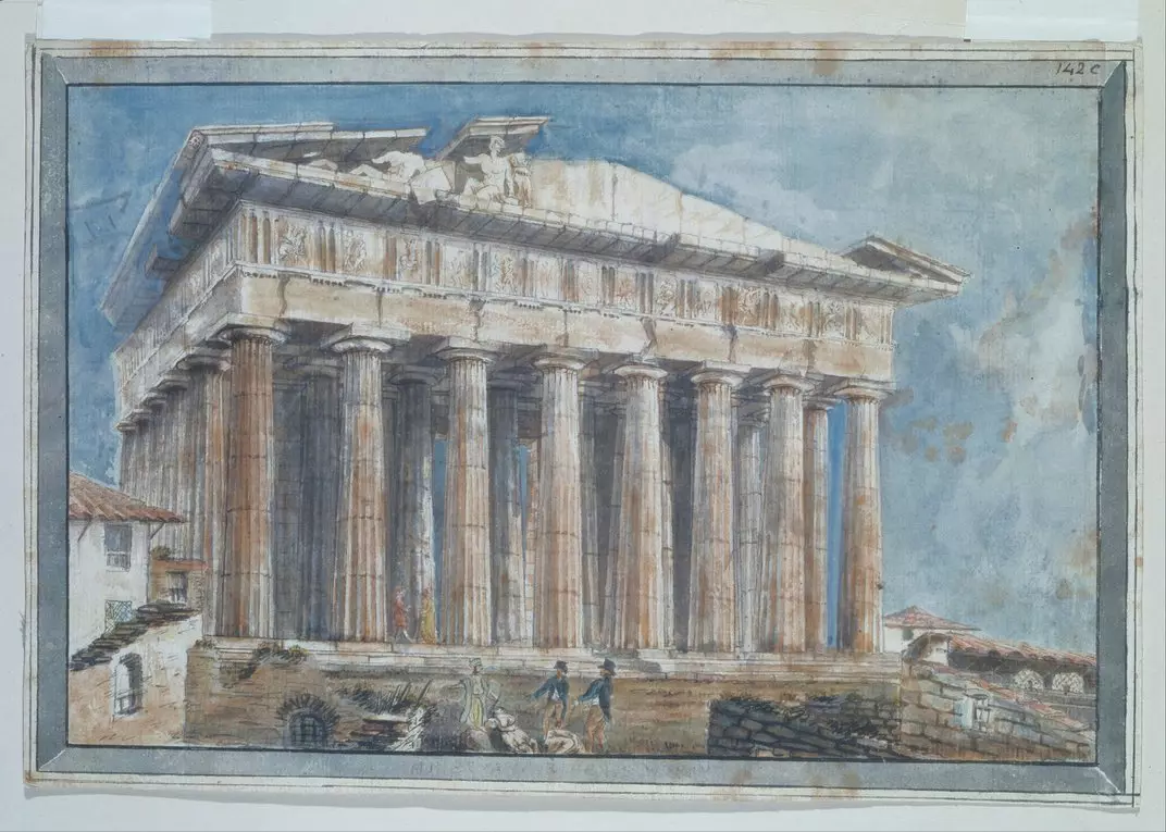 Slika odstranitve Elginovih frnikol iz Partenona