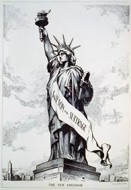 Puck caricature Lady Liberty