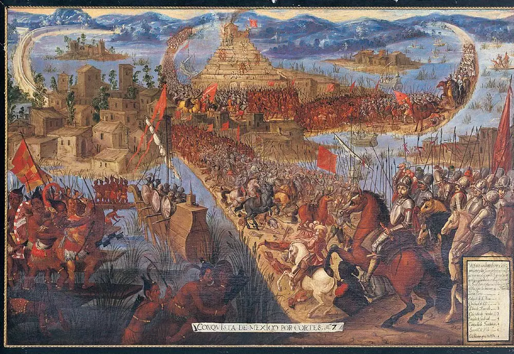 O pictură înfățișează căderea lui Tenochtitlán în 1521