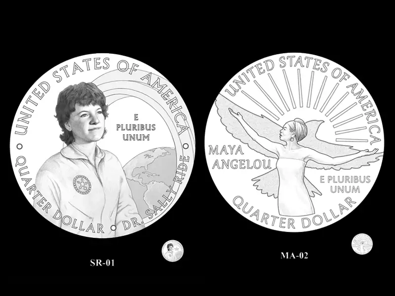 Quarter design för Maya Angelou och Sally Ride
