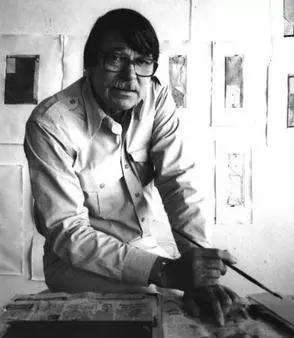 Richard Diebenkorn en sia studio en 1986