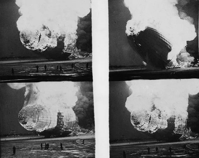 Isang pinagsama-samang larawan ng mga huling sandali ng Hindenburg