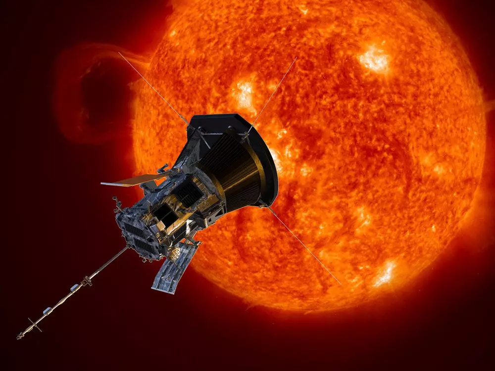 En artiståtergivning av NASA:s Parker Solar Probe nära solen