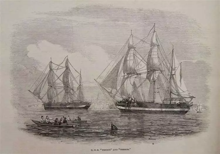 Ilustrácia HMS Erebus a HMS Terror