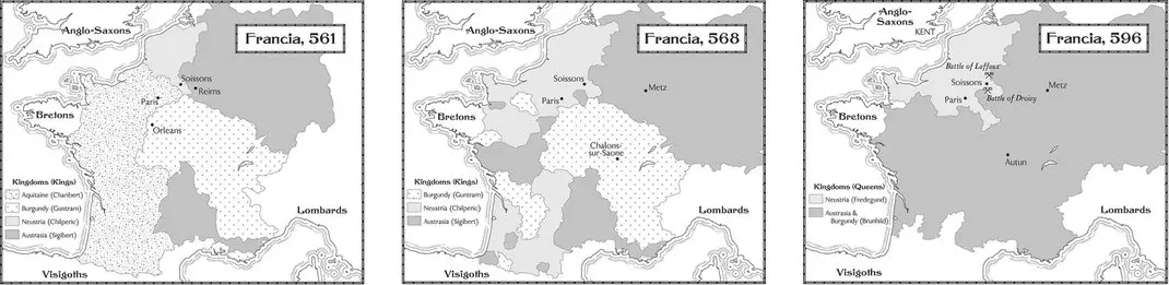 քարտեզներ, որոնք ցույց են տալիս ֆրանկական հողերի բաժանումը