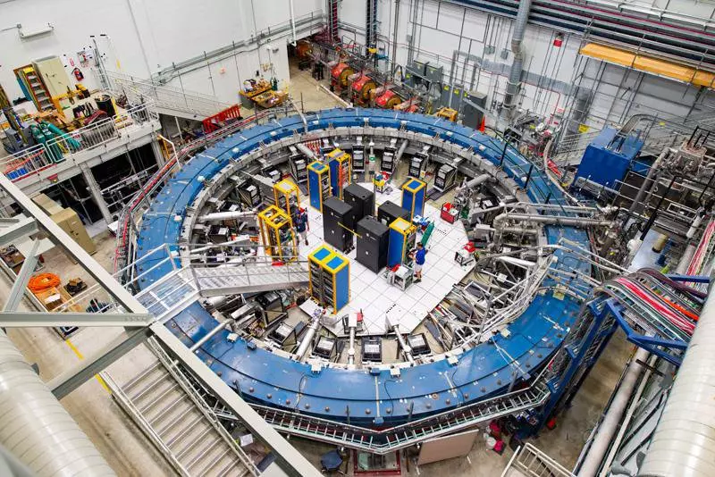 A 50-foot-wide blue ring used at Fermilab to study particle physics