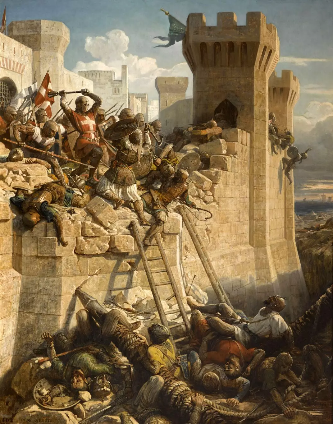 E Bild vun der Belagerung vun Acre am Joer 1291