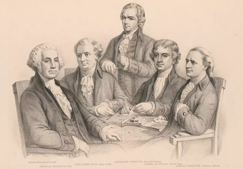 Washington ja hänen kabinettinsa litografia