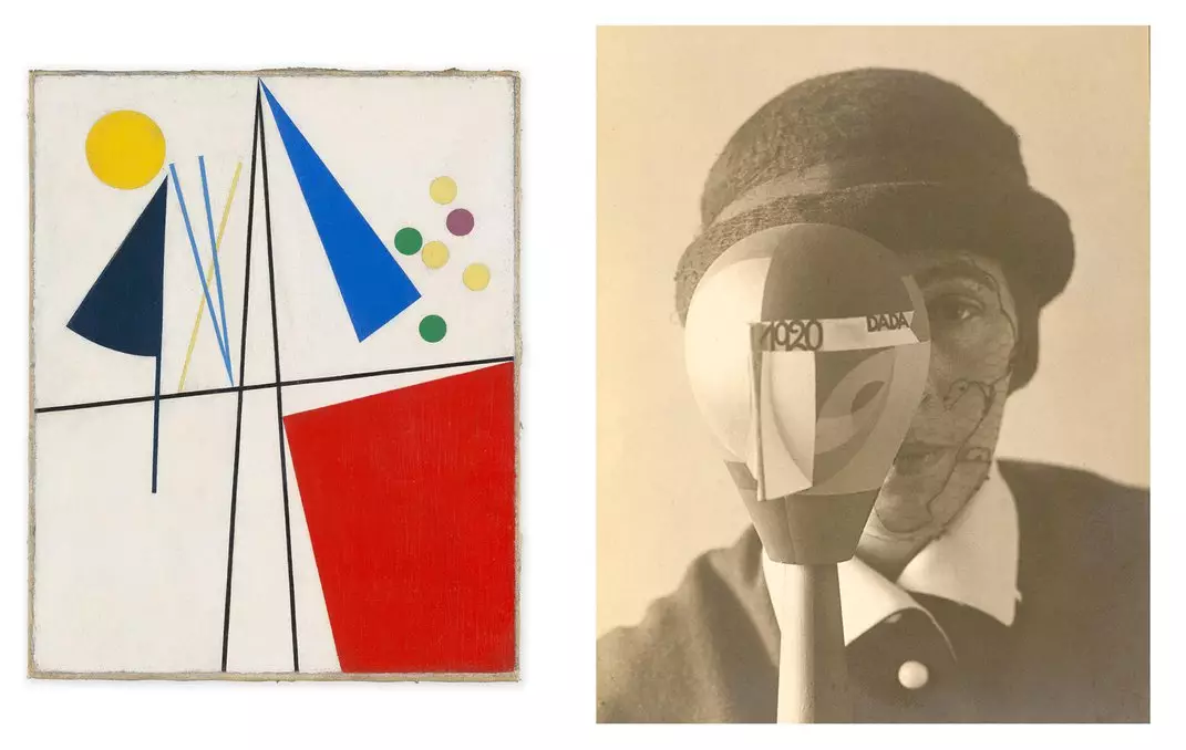 Links Sophie Taeuber-Arp, Farbige Staffelung, 1939. Rechts, Nic Aluf, Sophie Taeuber, 1920.