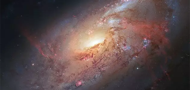 Galaxy M106 ਜਿਵੇਂ ਕਿ ਹਬਲ ਸਪੇਸ ਟੈਲੀਸਕੋਪ ਦੁਆਰਾ ਕੈਪਚਰ ਕੀਤਾ ਗਿਆ ਹੈ।