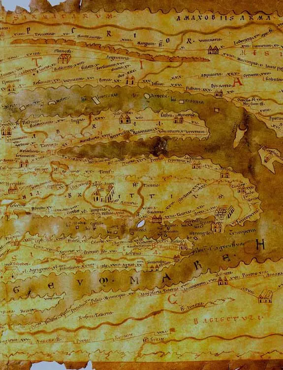 Die Peutinger-tabel karteer die volle historiese omvang van die Romeinse snelwegstelsel.