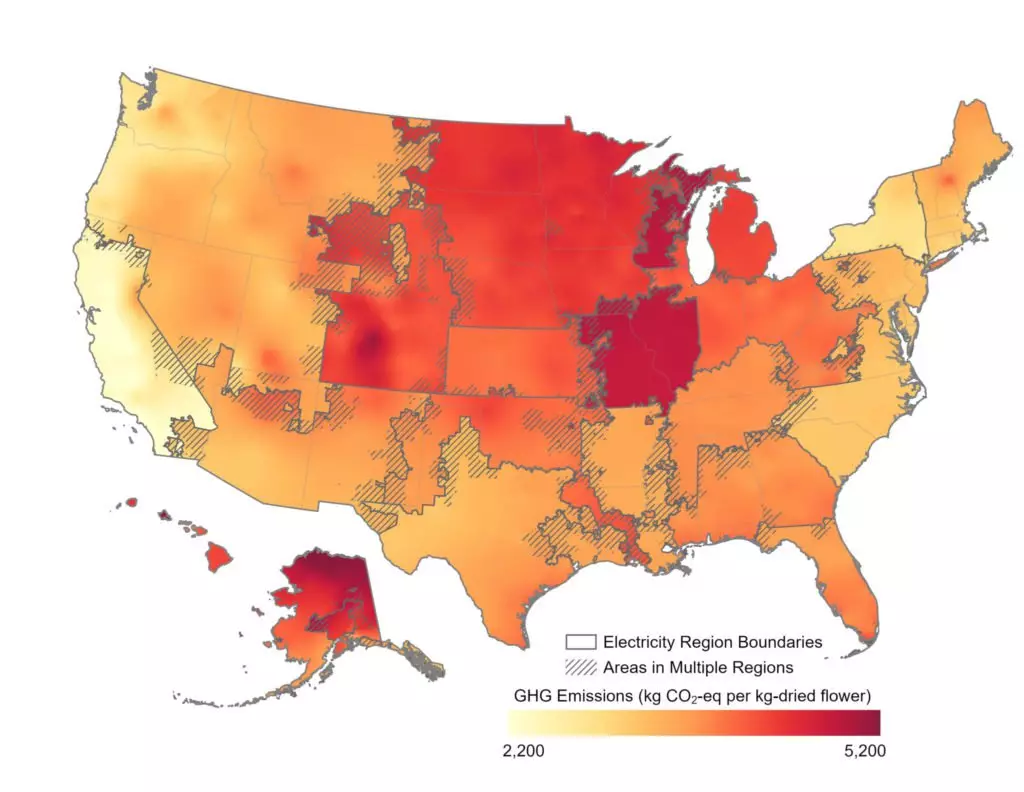 大麻の温室効果ガス排出量の地図