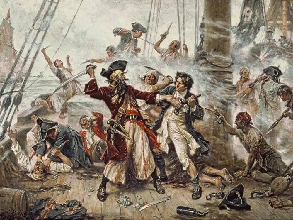 Captura Piratului, Barba Neagră, 1718, Jean Leon Gerome Ferris, pictat în 1920