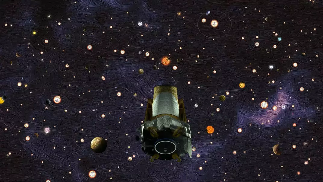 איור של אמן של קפלר עם כמה מ-2,600 תגליותיו של כוכבי לכת