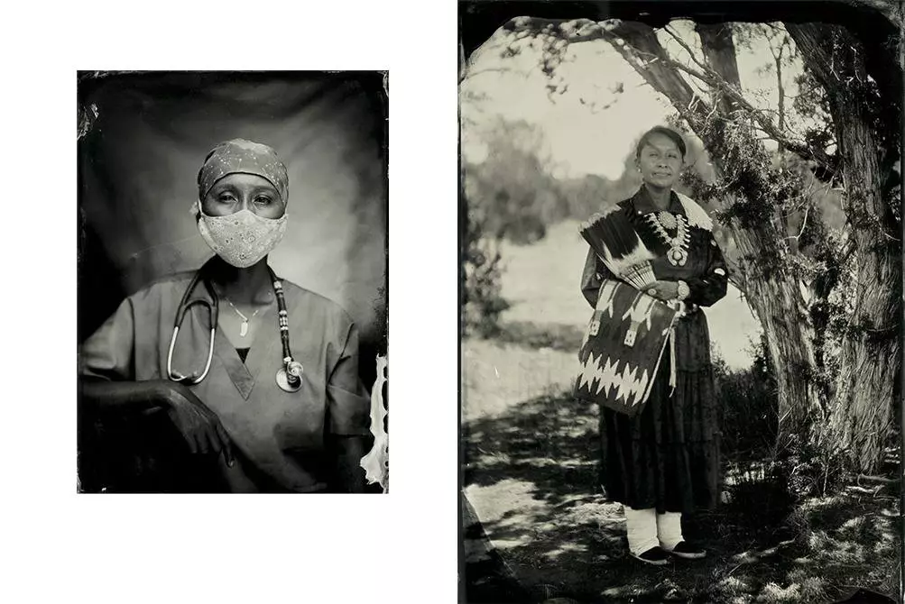ვანესა ჯენსენი სამედიცინო აღჭურვილობაში, მარცხნივ და საზეიმო კაბაში, მარჯვნივ