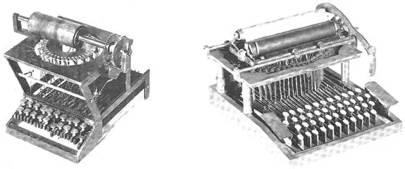 Liteko tsa Sholes & Mechine ea ho thaepa e Glidden hoo e ka bang ka 1873