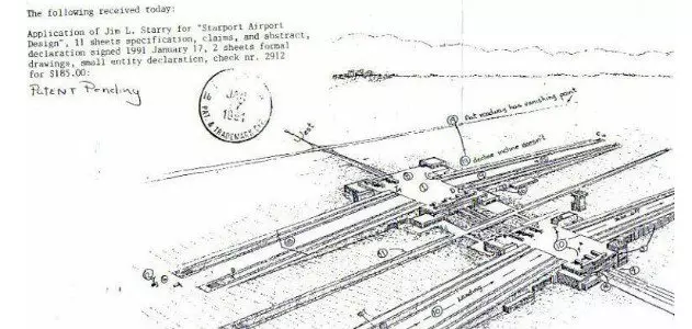Jim Starry's patenttekening voor het Starport luchthavenontwerp