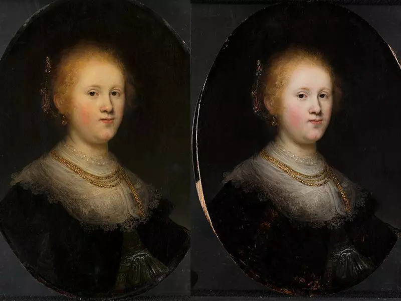 Pictura Rembrandt înainte și după conservare