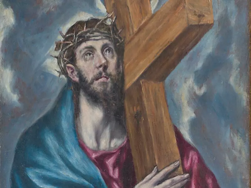 Detail uit Christus wat die kruis dra