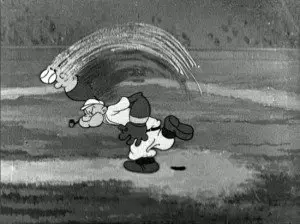 Popeye gooit naar Bluto in The The Twisker Pitcher (1937)