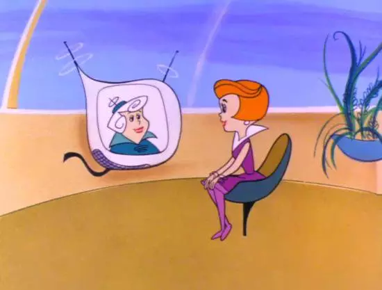 Jane Jetson snakker med moren sin over videotelefon i den første episoden av The Jetsons (1962)