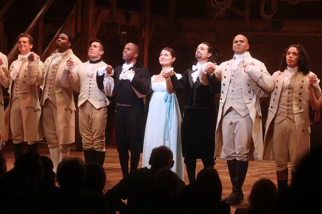 Åbningsaften for Broadway-musicalen 'Hamilton' på Richard Rodgers Theatre