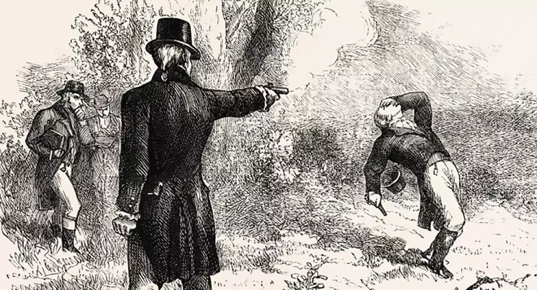 Isang 19th century engraving ng Burr-Hamilton duel noong 11 July 1804