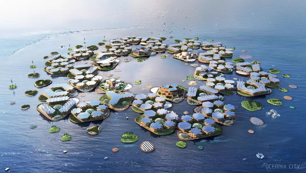 Визуализация Oceanix City, автономного плавучего поселения.