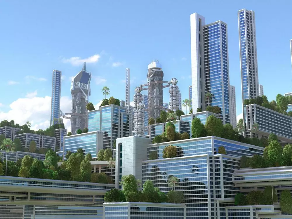 Oraș verde futurist 3D.
