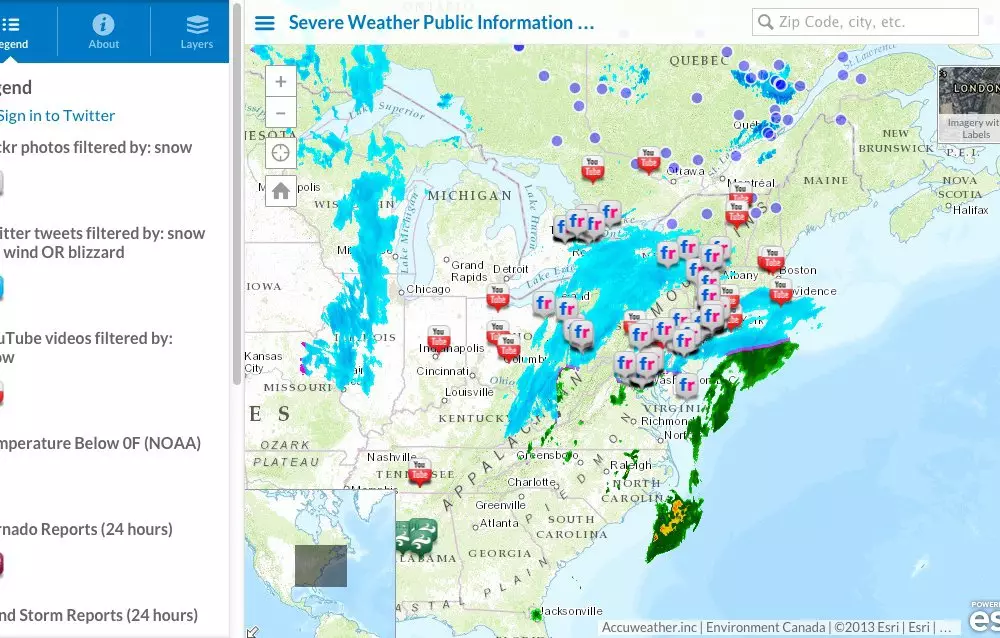 Use este mapa para rastrear la nevada y el zumbido de las redes sociales alrededor de la ventisca del noreste