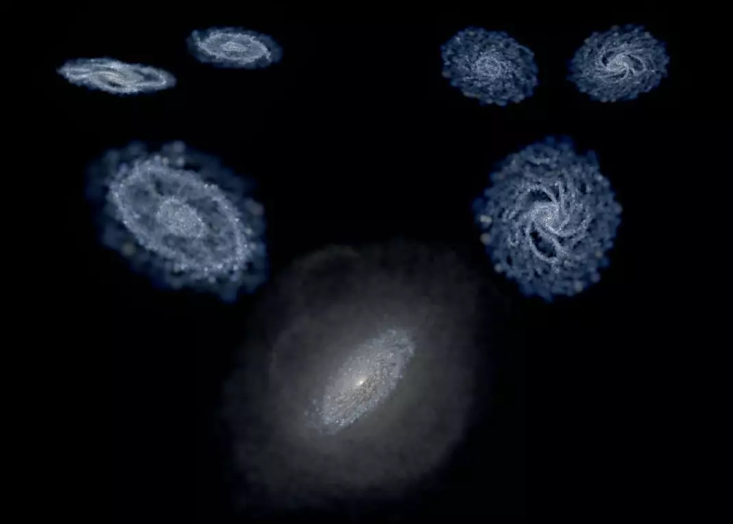 Gambar hierarki pembentukan galaksi melalui “kanibalisme galaksi”.
