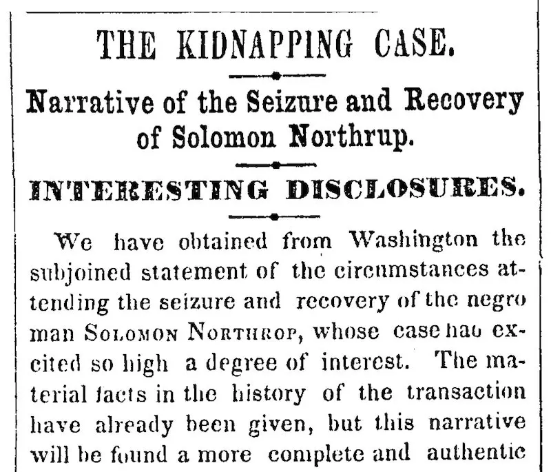 New York Timesin vuoden 1853 artikkeli Solomon Northupista, sankarista