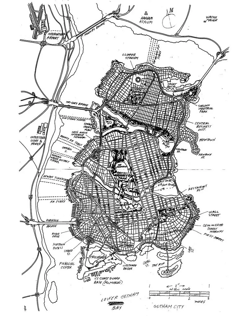 Peta terakhir Gotham City yang dilukis dengan tangan oleh Eliot R. Brown