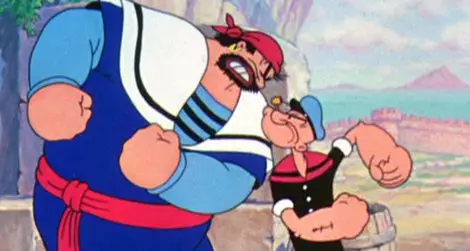 Bluto (v úlohe Sindibáda) a Popeye sa postavia proti sebe.