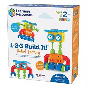 Vignette d'aperçu pour 'Ressources d'apprentissage 1-2-3 Build It! Robot Factory, jouet de motricité fine, ensemble de construction de robots, à partir de 2 ans