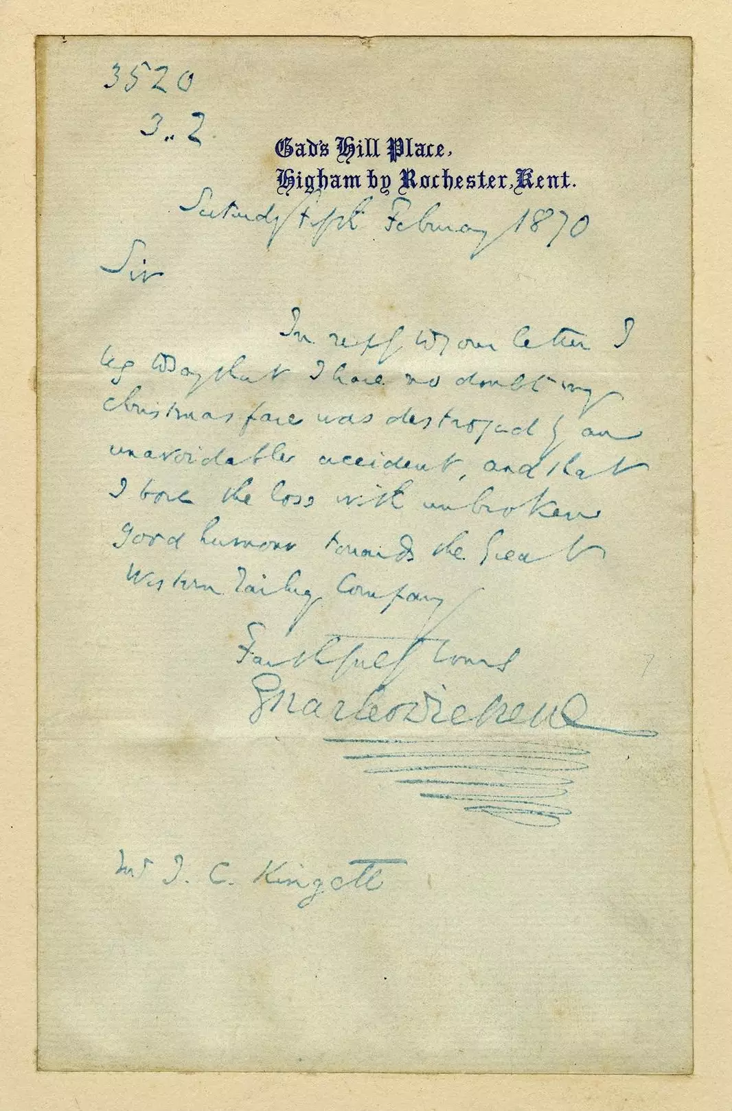 Carta de Charles Dickens