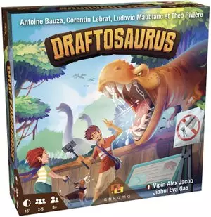 'Ankama Draftosaurus - 讓侏羅紀時代充滿活力 - 在 Draftosaurus 中的預覽縮略圖，您的目標是讓恐龍公園最有可能吸引遊客，家庭樂趣起草遊戲，適合 2 至 5 名玩家，8 歲及以上