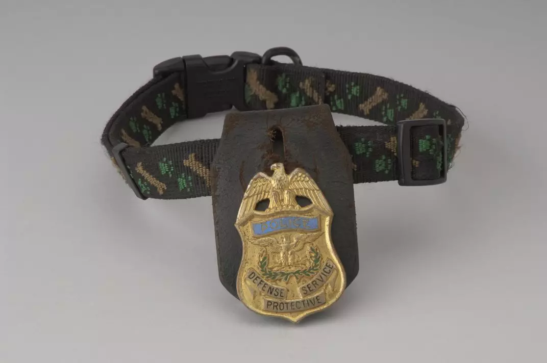 Тази яка е носена от Вито, миришещо на бомба куче от Защитната полиция на отбраната в Пентагона.