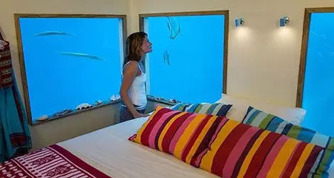 この水中ホテルの部屋で寝ることは、人工魚礁に滞在するようなものです