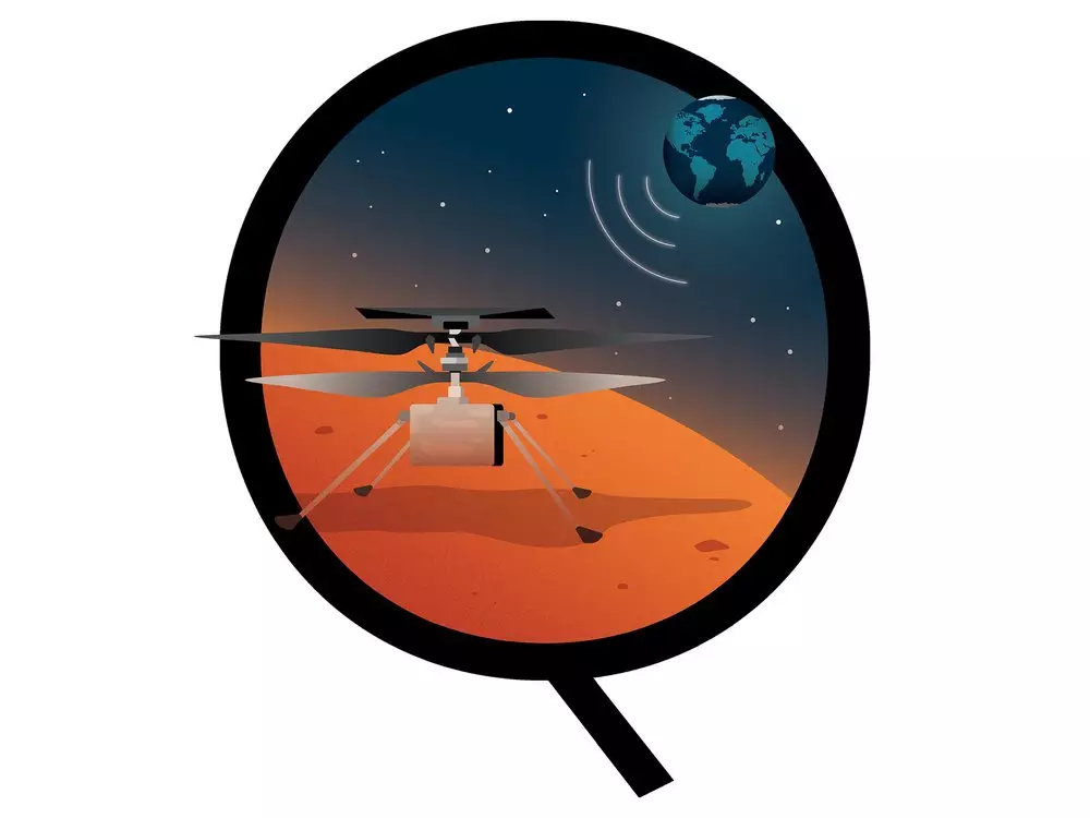 atjautības helikoptera ilustrācija uz Marsa